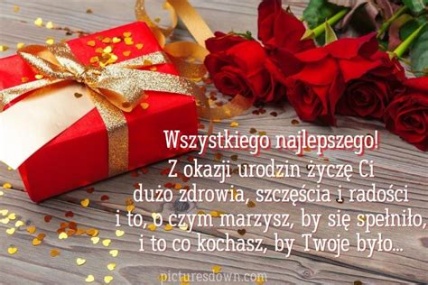 Kartki życzenia urodzinowe gratulacje z prezentem i kwiatami