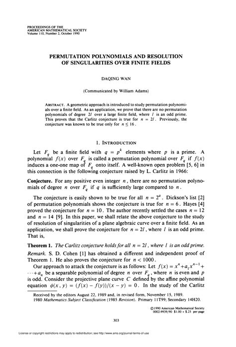 pdf permutation polynomials and resolution of singularities over finite fields