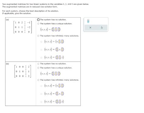 solved two augmented matrices for two linear systems in the