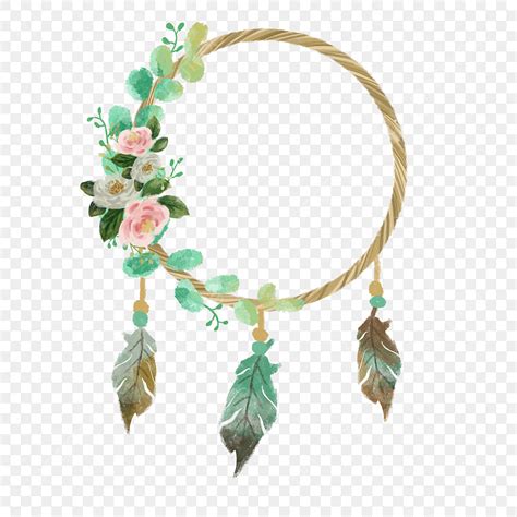 Hermoso Marco Boho Con Decoración De Hojas Y Flores PNG Bonito Diseño