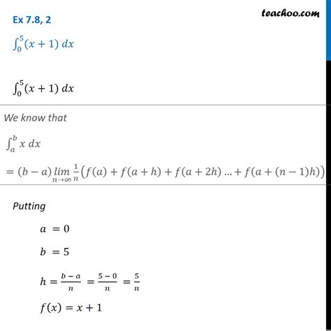 question 2 integrate x 1 dx from 0 to 5 by limit as a sum