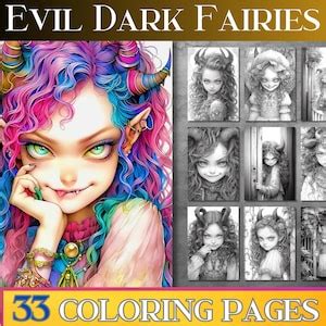 33 Cute Dark And Evil Fairies Grayscale Coloring Pages Adult Coloring