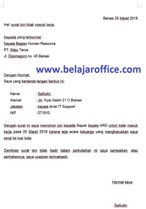 Cara Membuat Surat Izin Cuti Kerja Perhatikan Contoh Surat Cuti Yang