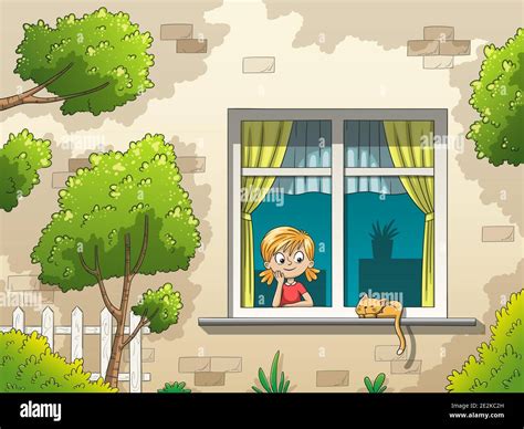 Frau Schaut Aus Dem Fenster Stock Vektorgrafiken Kaufen Alamy