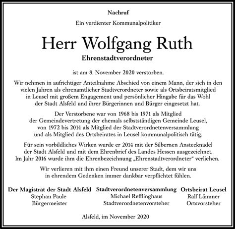 Traueranzeigen Von Wolfgang Ruth Vrm Trauer De