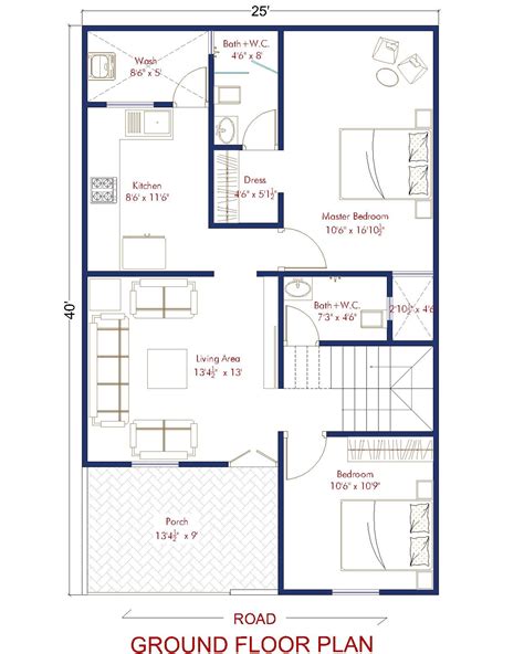 30 X 40 North Facing House Floor Plan Architego