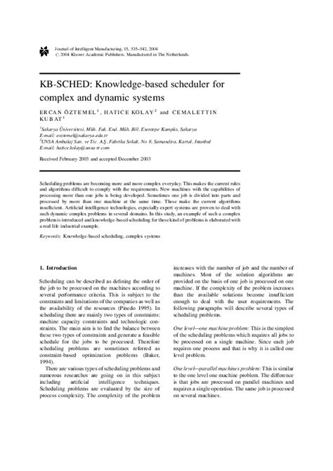 pdf kb sched knowledge based scheduler for complex and dynamic systems cemalettin kubat