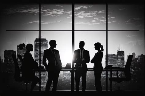 Silueta De Gente De Negocios Trabajando Juntos En La Oficina Concepto