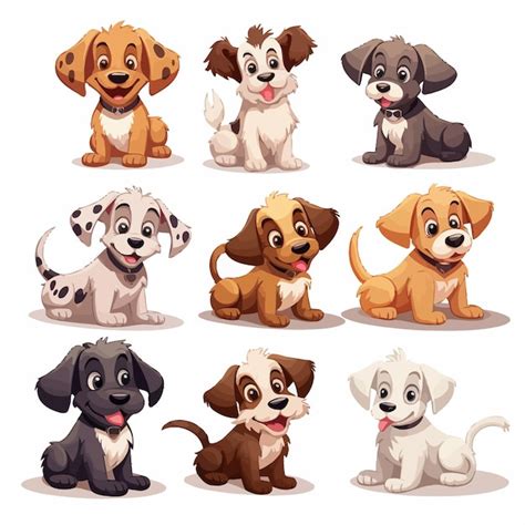 Conjunto De Perros Personajes De Dibujos Animados Vector Premium