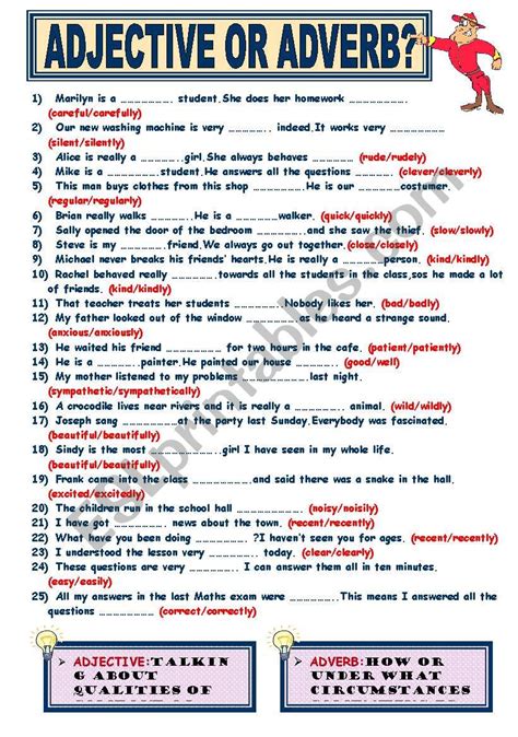 Adjective Versus Adverb Worksheet