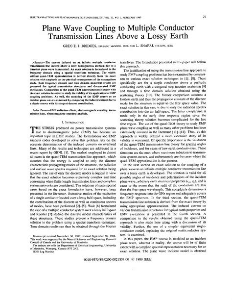 pdf plane wave coupling to multiple conductor transmission lines above a lossy earth dokumen