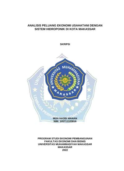 ANALISIS PELUANG EKONOMI USAHATANI DENGAN SISTEM HIDROPONIK DI KOTA