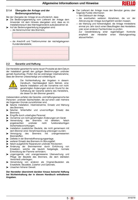 Übergabe Der Anlage Und Der Bedienungsanleitung Garantie Und Haftung