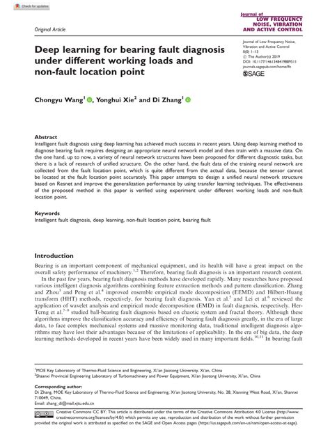 pdf deep learning for bearing fault diagnosis under different working loads and non fault