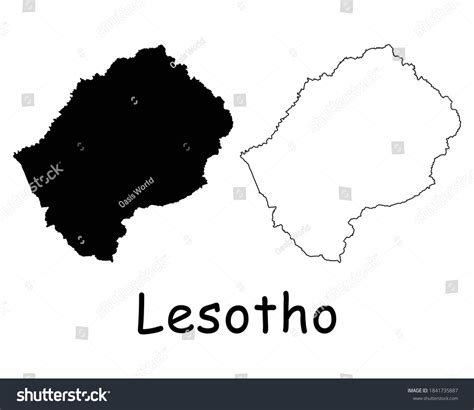 Lesotho Country Map Black Silhouette Outline เวกเตอรสตอก ปลอดคา