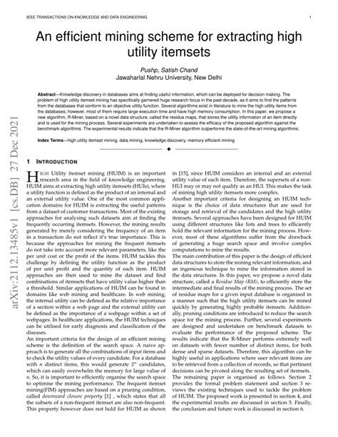 pdf an efficient mining scheme for high utility itemsets