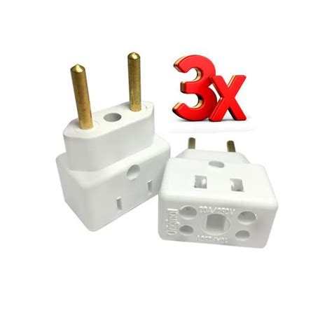 Kit 3x Adaptador Tomada Benjamin 10A 20A Pino Grosso Bivolt Jodda