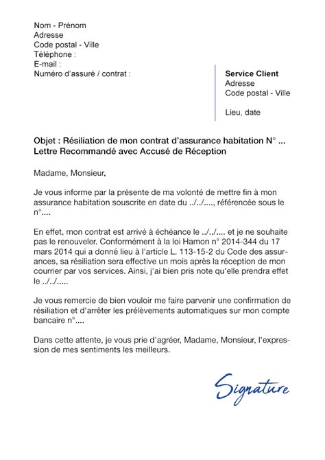 Lettre de résiliation Assurance Habitation MAAF Modèle PDF et Word