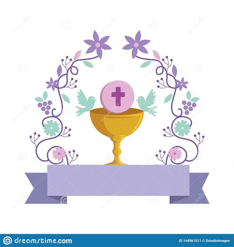 Primera Comuni N En C Liz Con La Corona Floral Ilustraci N Del Vector