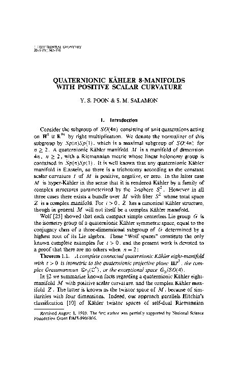 pdf quaternionic kähler 8 manifolds with positive scalar curvature simon salamon
