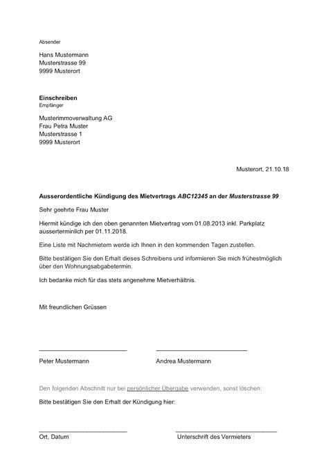 Kündigung Mietvertrag Vorlage Schweiz Kündigung Wohnung