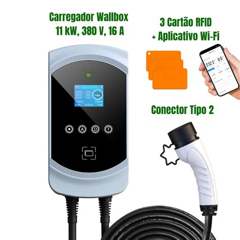 Carregador Para Carro Elétrico Wallbox 11 kW 380V 16A Tipo2 Wings Wheels