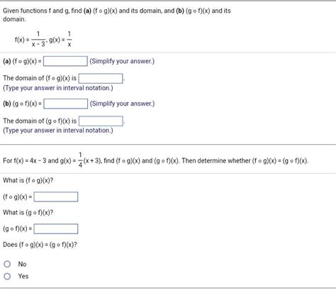 solved given functions f and g find a f∘g x and its