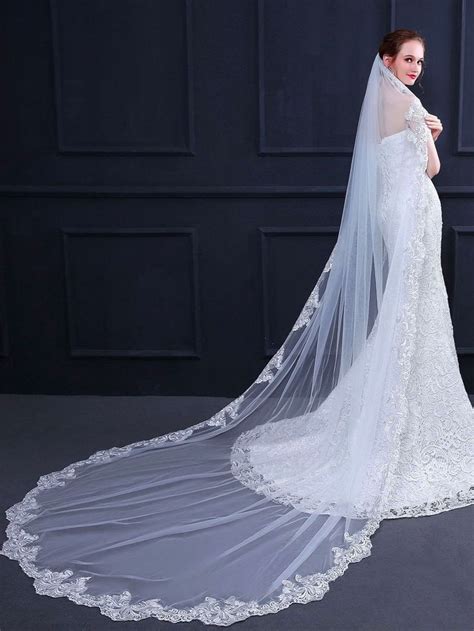 Velo Da Sposa Lungo Uno Strato Di Tulle Morbido E Orlo In Pizzo Velo