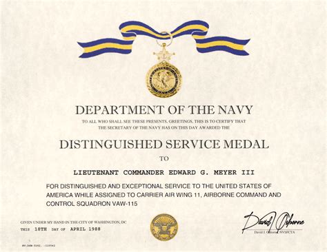 Distinguished Service Medal Navy Marine Corps Certificate