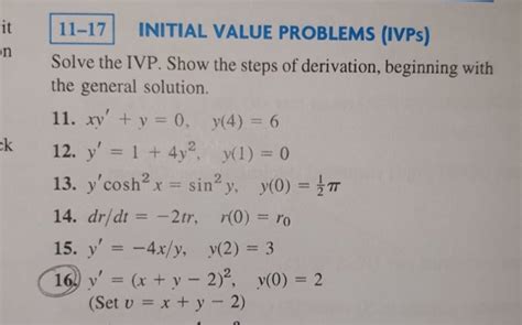 solved 11 17 initial value problems ivps solve the ivp