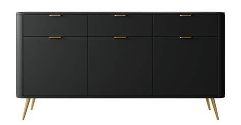 Komoda Trzydrzwiowa Oval Z Szufladami 163 5 Cm Czarny Komody Homebook