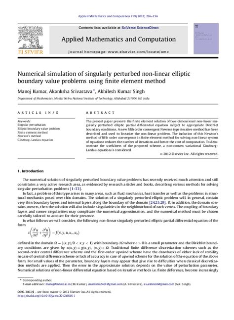 pdf numerical simulation of singularly perturbed non linear elliptic boundary value problems