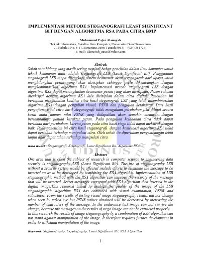 implementasi metode steganografi least significant bit dengan algoritma rsa pada citra bmp