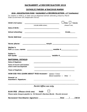 Fillable Online Registration Form Sacrament Of Reconciliation