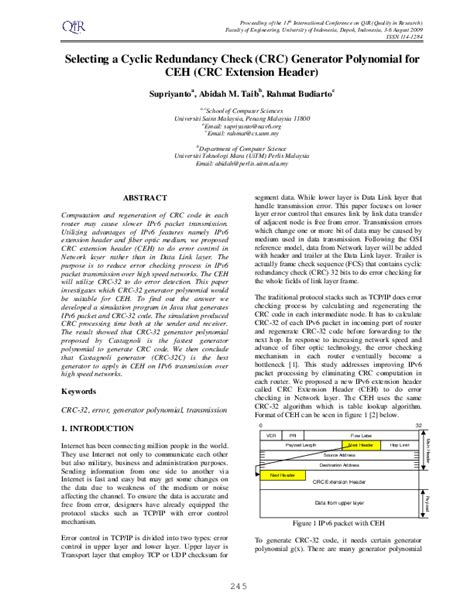 pdf selecting a cyclic redundancy check crc generator polynomial for ceh crc extension