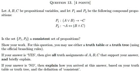 solved question 13 [4 points] let a b c be propositional variables and let pi and pz be the