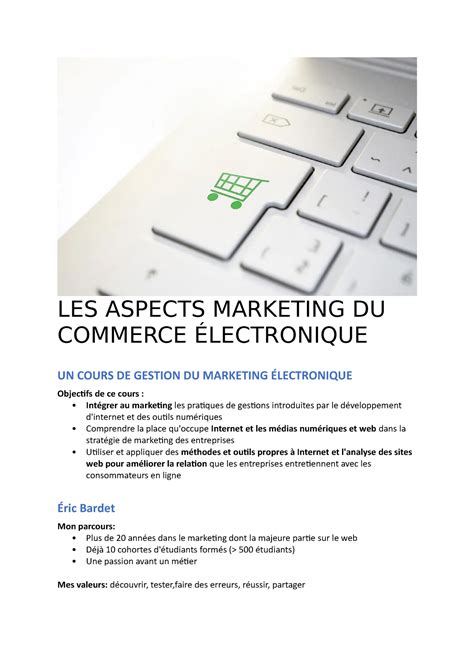 MKG5334 Séance 1 Notes de cours 1 LES ASPECTS MARKETING DU