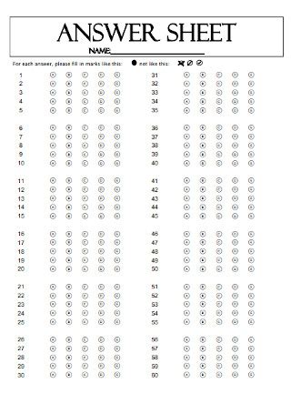 Sample Answer Sheet Templates In Pdf Ms Word