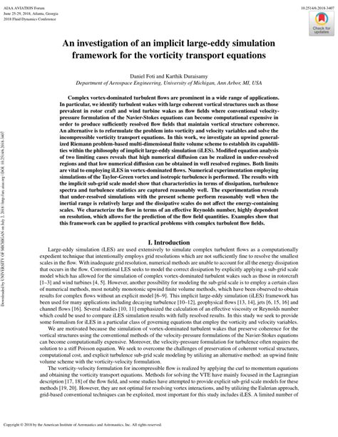 pdf an investigation of an implicit large eddy simulation framework for the vorticity