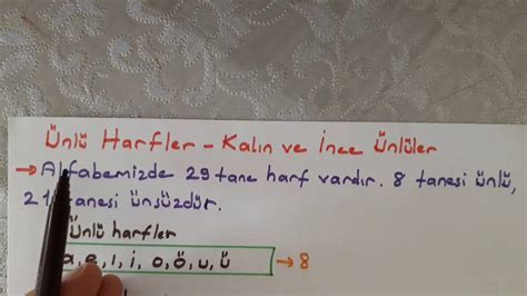 3 ve 4 sınıf Türkçe Ünlü Harfler Kalın ve İnce Ünlüler YouTube