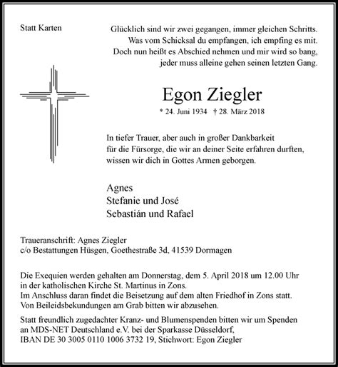 Alle Traueranzeigen für Egon Ziegler trauer rp online de