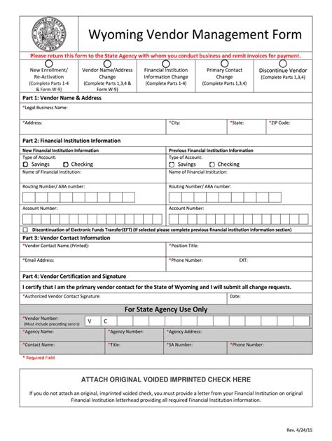 Wyoming Vendor Management Form Wyospcrstatewyus Wyospcr State Wy