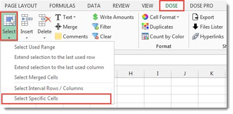 excel select specific cells
