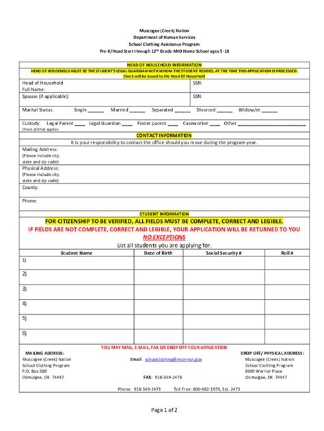 Fillable Online School Clothing 19 Application Pdf Muscogee Creek