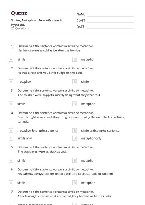 Personification Worksheets For Th Year On Quizizz Free Printable