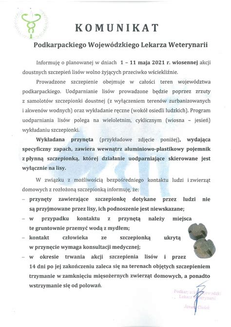 Komunikat Podkarpackiego Wojewódzkiego Lekarza Weterynarii Gmina Błażowa