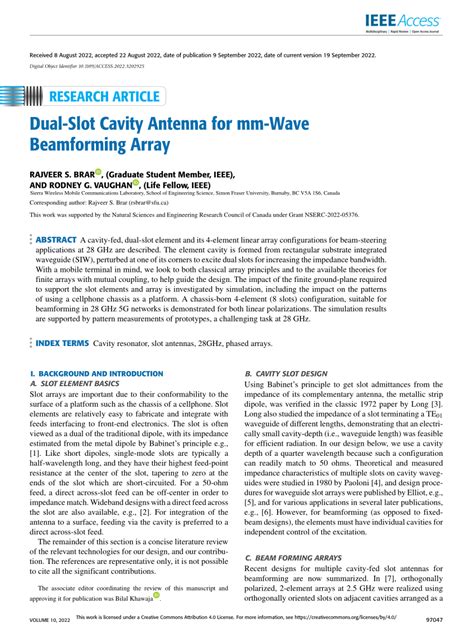 pdf dual slot cavity antenna for mm wave beamforming array
