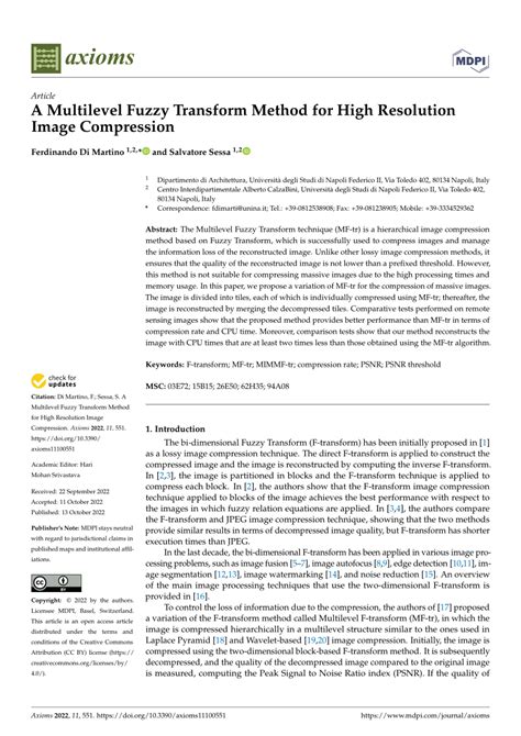 pdf a multilevel fuzzy transform method for high resolution image compression
