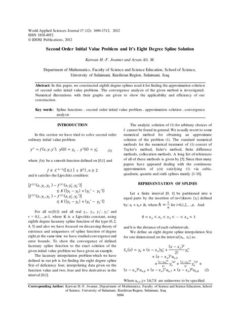 pdf second order initial value problem and it s eight degree spline solution