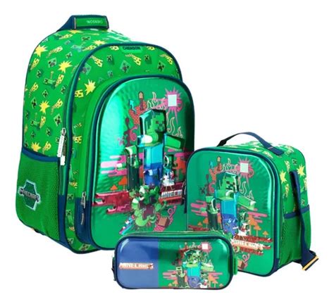 Kit Mochila Lonchera Y Lapicera Escolar Chenson Minecraft Niño Original